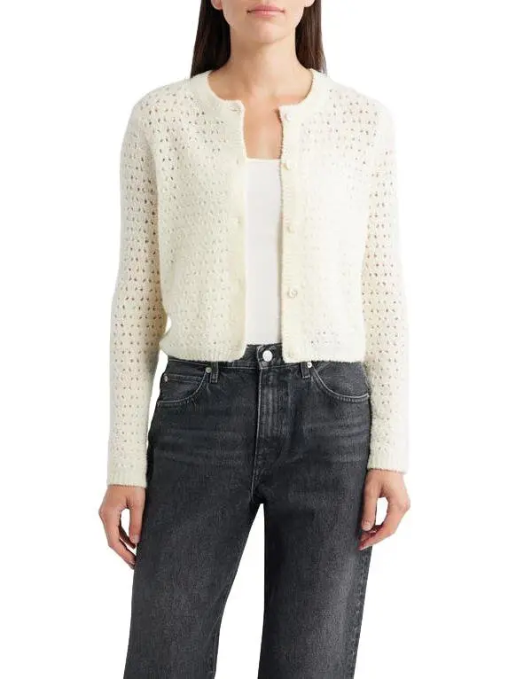 FRAME The Chenille Open Stitch Cardigan - Cream