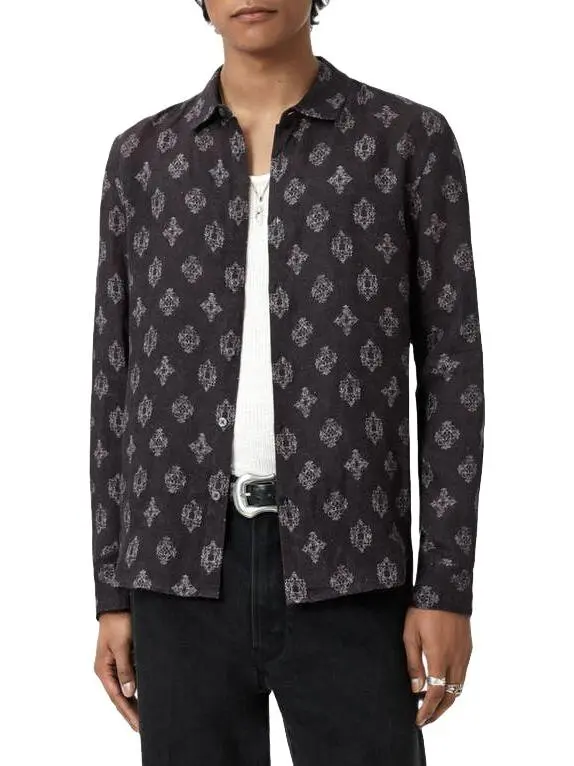 John Varvatos Ross Long Sleeve Linen Button-up Shirt - Plum