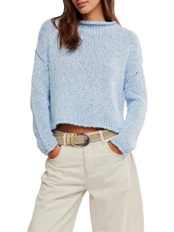 Free People Opal Roll Neck Crop Sweater - Cashmere Blue