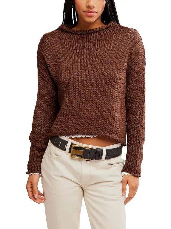 Free People Opal Roll Neck Crop Sweater - Chicory Coffee