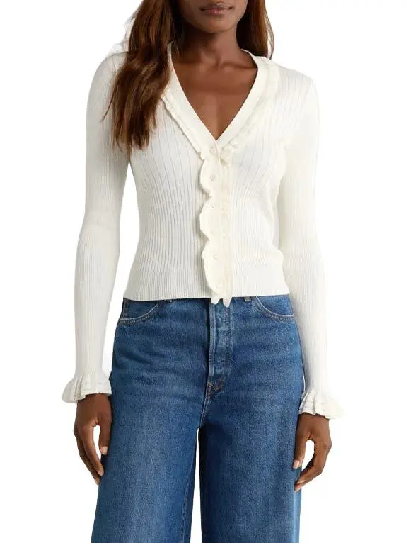 Paige Demetra Ruffle Rib Cardigan - Antique White