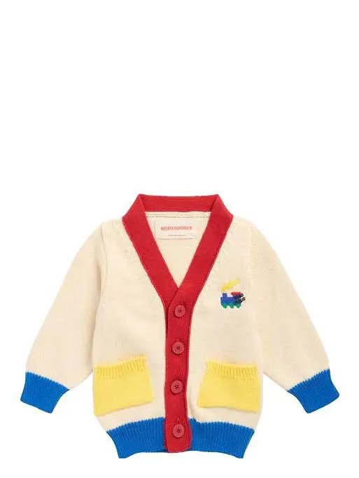 BOBO CHOSES Choo Choo Colorblock Organic Cotton Cardigan - Off White
