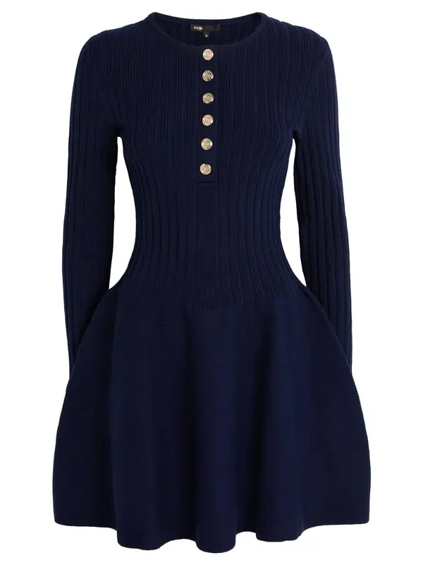 Maje Ribbed Knitted Mini Dress - Blue