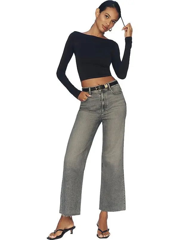 Paige The Anessa High-rise Crop Wide-leg Jeans - Smokey Grey