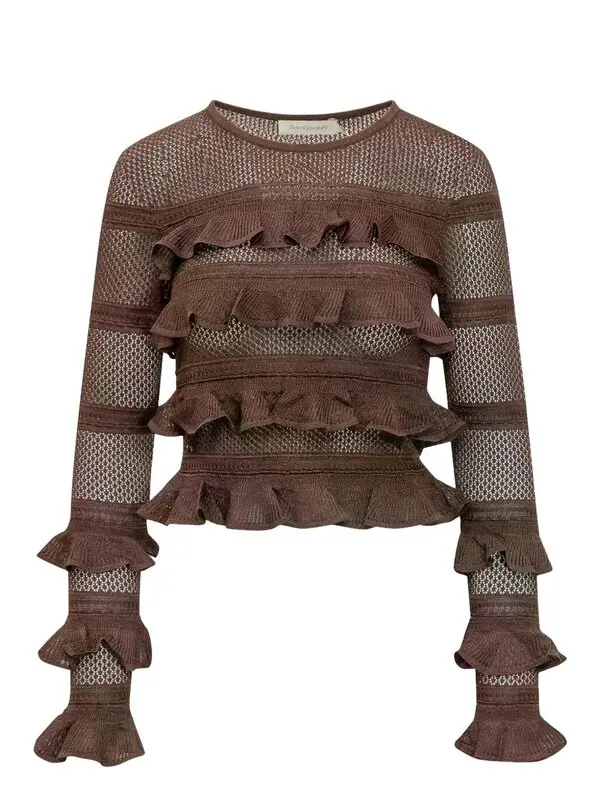 Zimmermann Panelled Ruffled Top - Brown