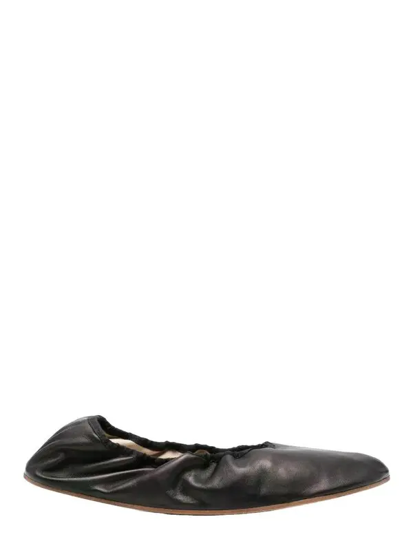 THE ROW Gathered Leather Ballet Flats - Black