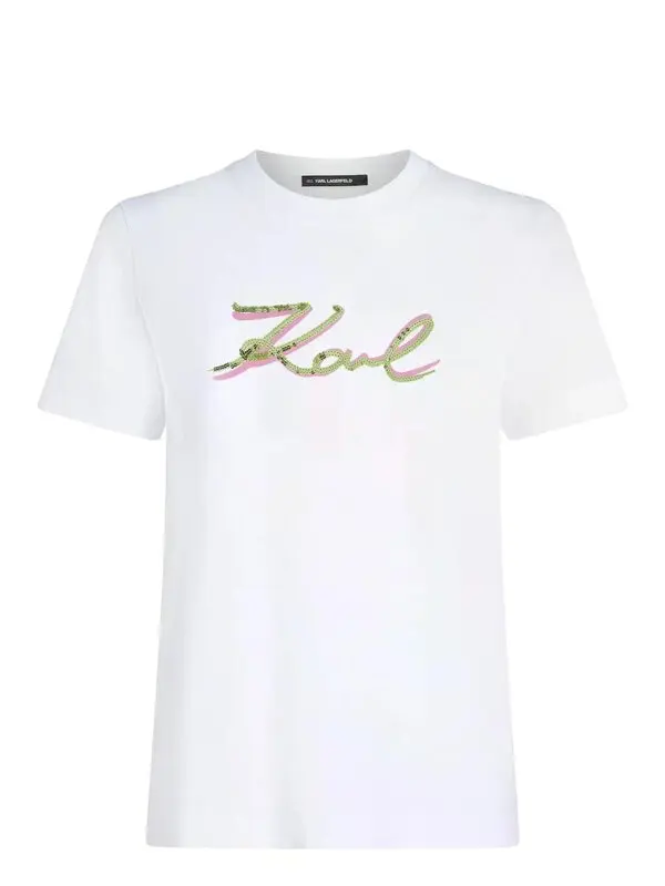 Karl Lagerfeld Sequin-signature Organic Cotton T-shirt - White