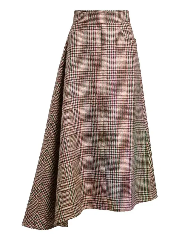 Patou Asymmetric Houndstooth Midi Skirt - 5082