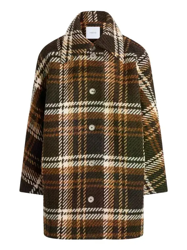 Patou Checked Wool Coat - Brown
