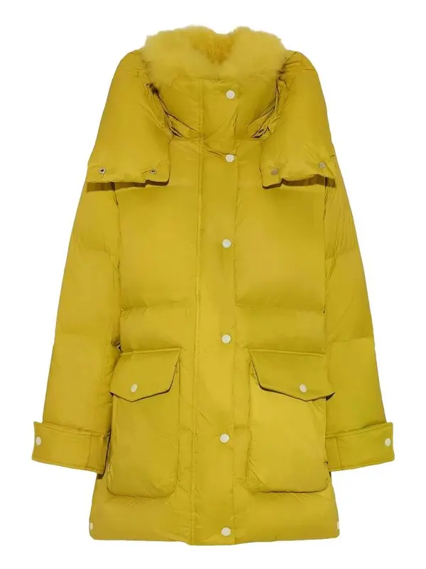 YVES SALOMON Hooded Lamb Shearling Down Coat - Yellow