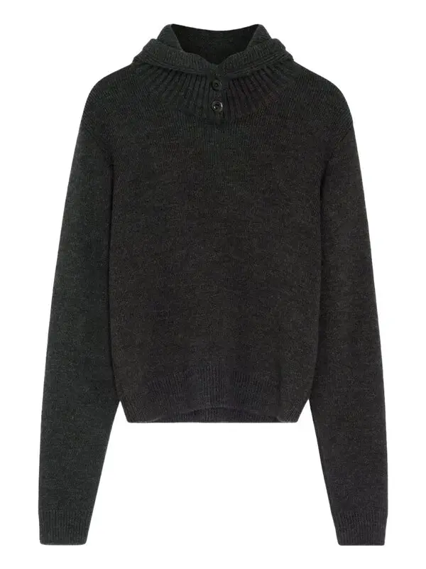 LEMAIRE Buttoned Hooded Sweater - Black