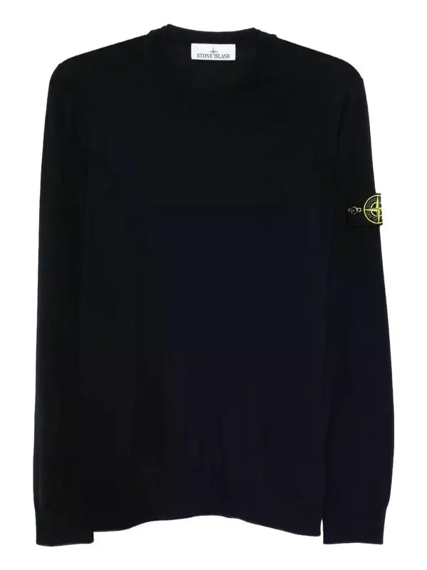 Stone Island Crew-neck Sweater With Logo Patch - Black