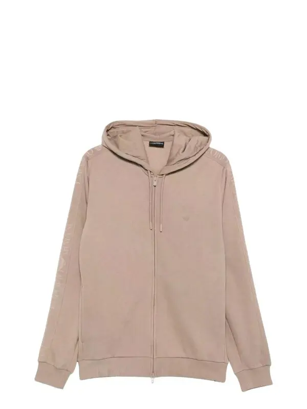Emporio Armani Embroidered-logo Hoodie - Neutrals