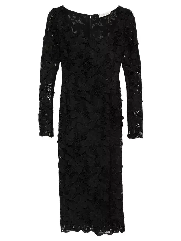 Blumarine Floral Lace Long-sleeve Midi Dress - Black