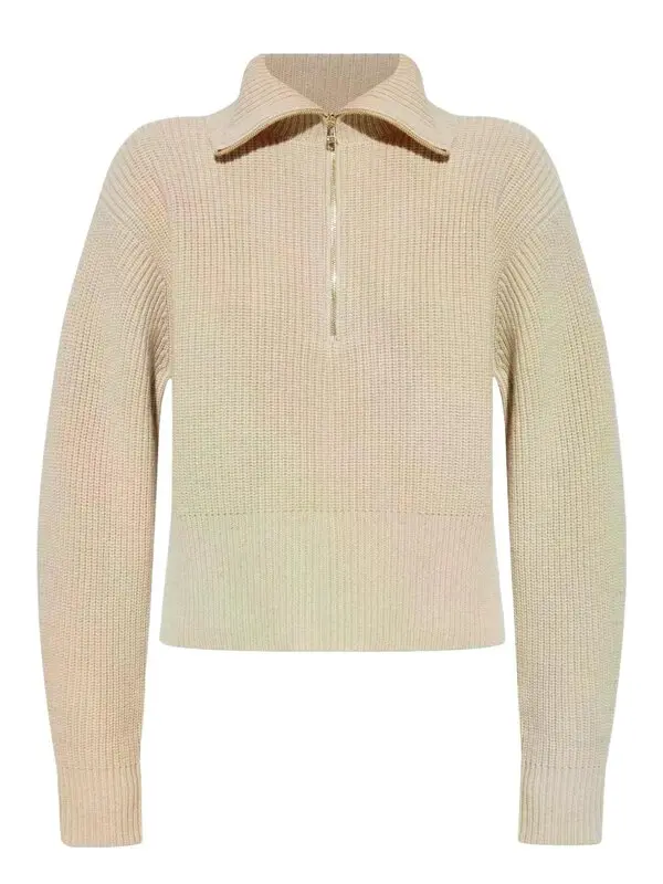 Max Mara Ribbed Zip-neck Sweater - Neutrals