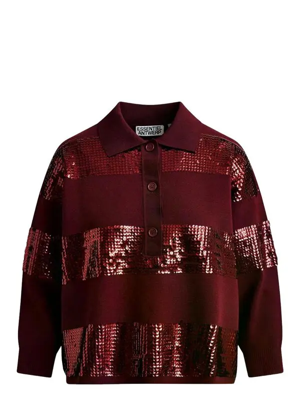 Essentiel Antwerp Illuminati Sequin-striped Polo Shirt - Red