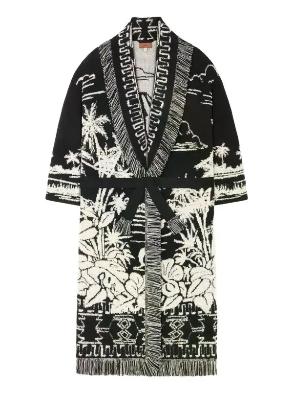 Alanui Palm-tree Fringe Knit Coat - Black