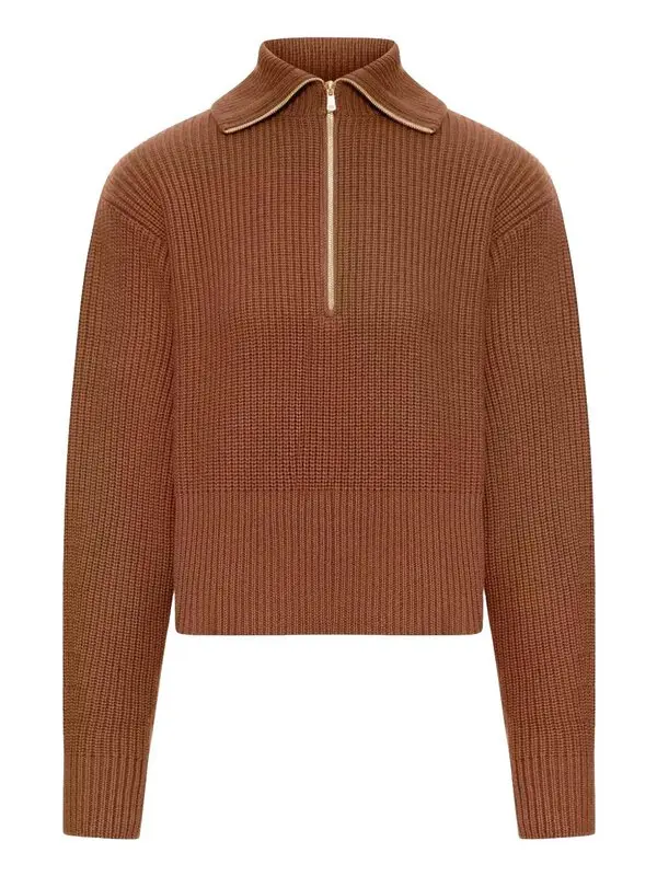 Max Mara Ribbed Wool Zip-neck Sweater - Brown