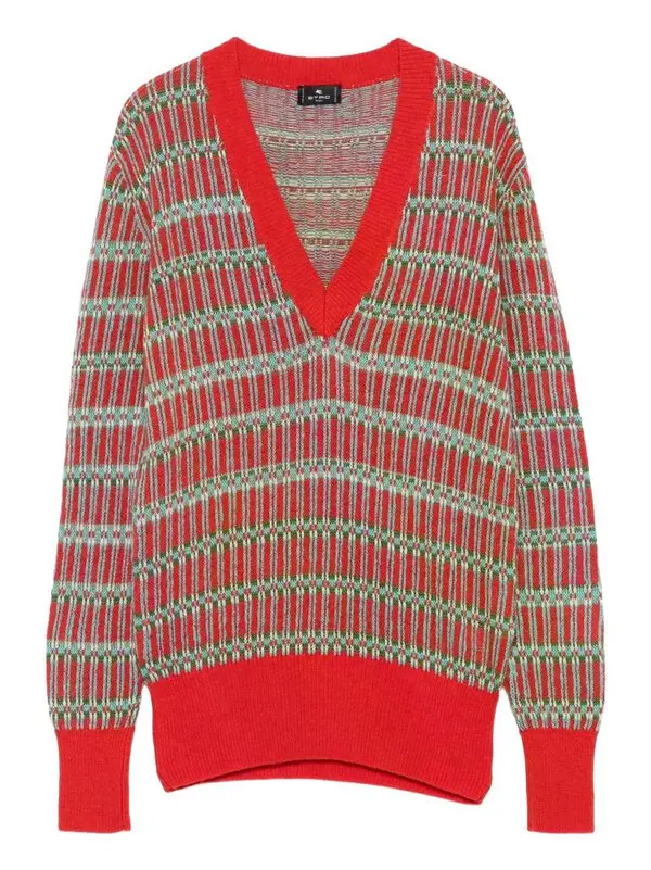 Etro Geometric-pattern V-neck Sweater - Red