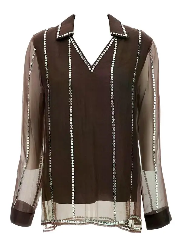 WALES BONNER V-neck Stud-embellished Blouse - Brown