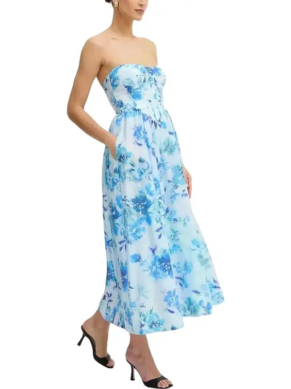 Bardot Floral Corset Midi Dress - Blue
