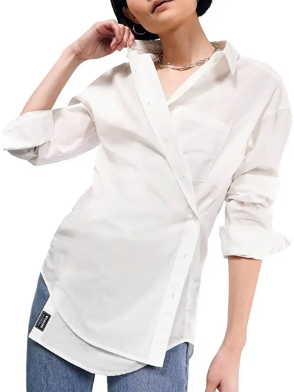 WILDFANG The Essential Long Sleeve Oversized Wrap Button-up Shirt - White