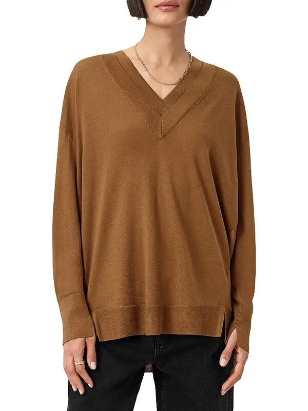 ALLSAINTS Bern Paneled V-neck Sweater - Caramel Brown