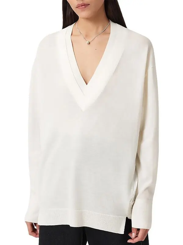 ALLSAINTS Bern Paneled V-neck Sweater - Chalk White