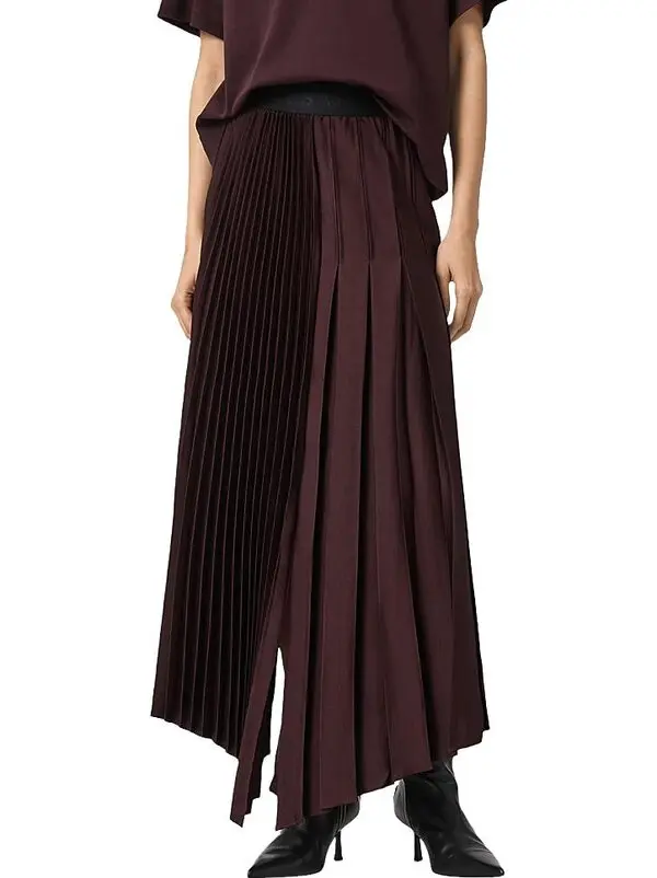 ALLSAINTS Jax Pleated Maxi Skirt - Oxblood Red