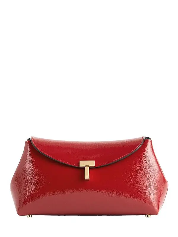 TOTEME Mini T-lock Naplack Leather Clutch - Red