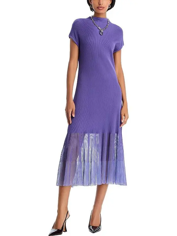 Misook High Neck Midi Dress - Concord Purple