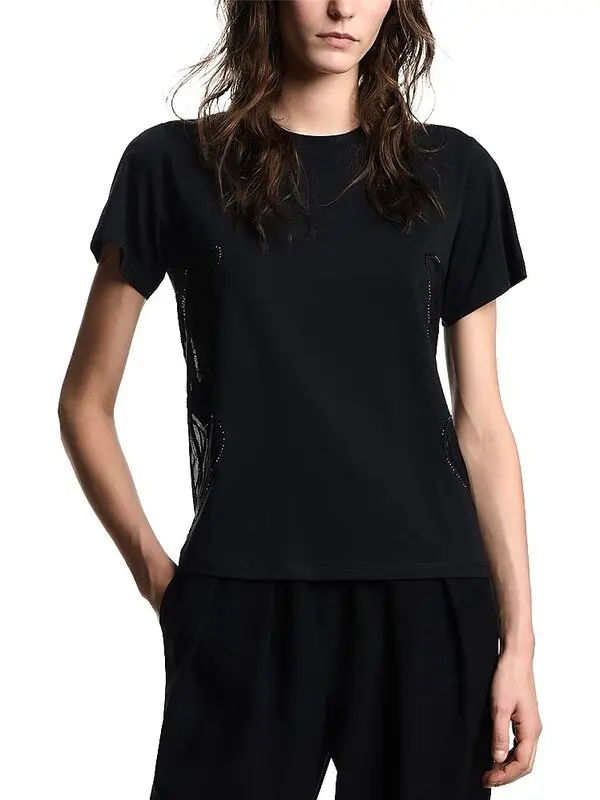 Emporio Armani Rhinestone Tulle Inset Tee - Solid Black