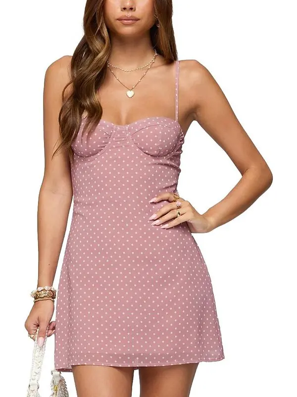 EDIKTED Polka Dot Cupped Chiffon Mini Dress - Pink