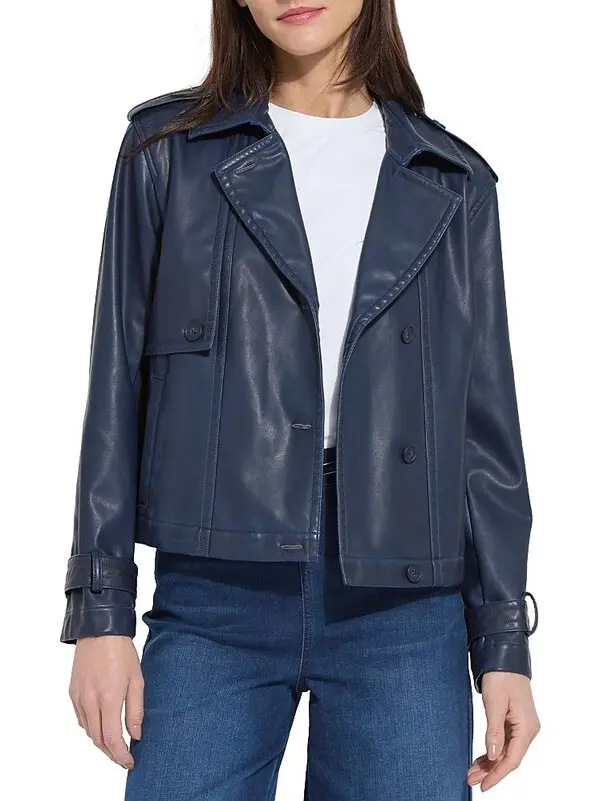 Lyssé Evonne Faux Leather Cropped Trench Coat - Deep Blue