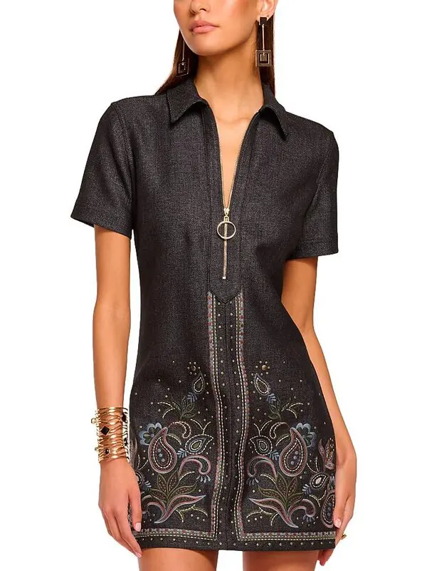 Ramy Brook Kristen Embroidered Zip-front Dress - Dark Denim