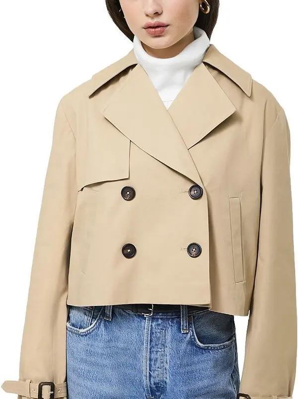 French Connection Cropped Twill Trench Coat - Khaki