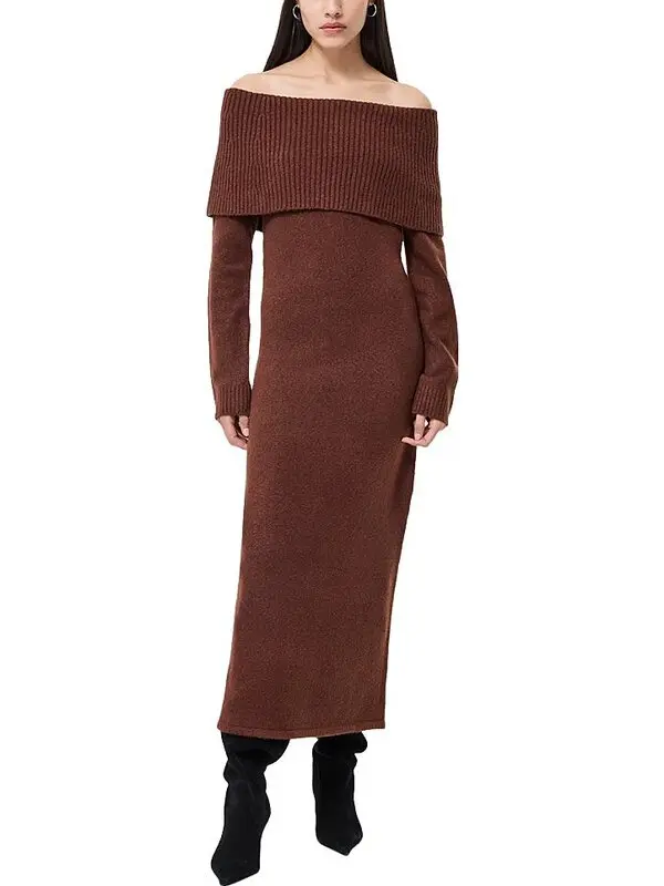 French Connection Emilia Knit Off-the-shoulder Dress - Chocolate