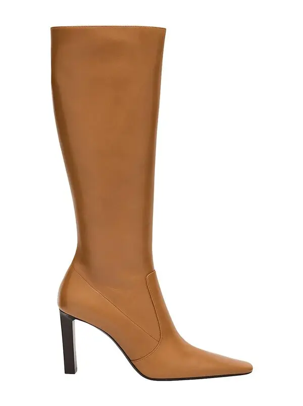 Saint Laurent Francoise Smooth Leather Knee-high Boots - Chestnut