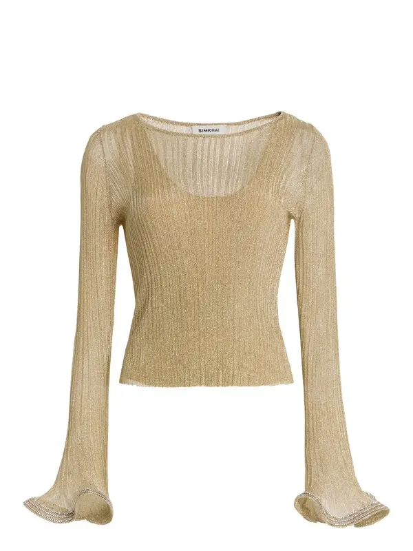 Simkhai Maebry Metallic Plisse Top - Gold