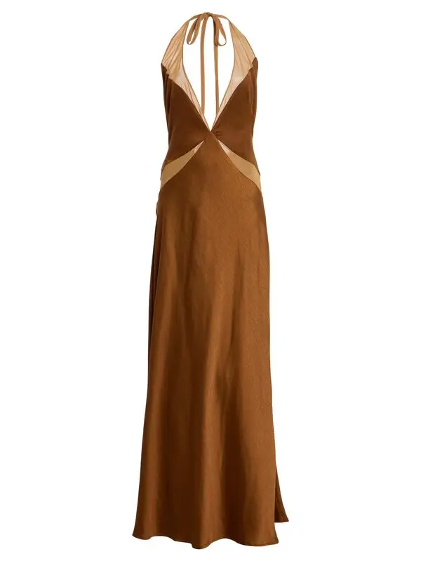 Arcina Ori Devora Satin Maxi Halter Dress - Brown