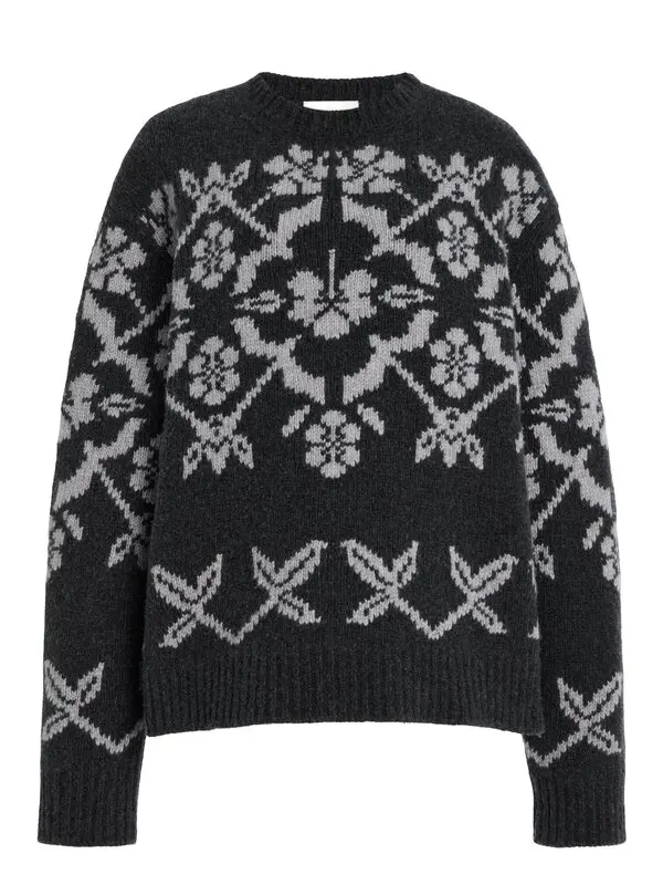 HIGH SPORT Georgia Fair Isle Wool Crewneck Sweater - Grey