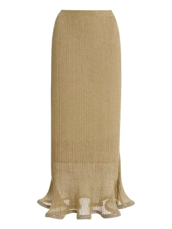 Simkhai Metallic Plisse Midi Skirt - Gold