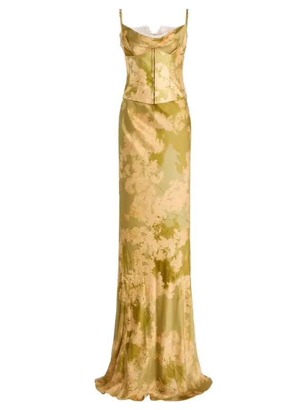 DE LA VALI Cleodora Corseted Maxi Dress - Green