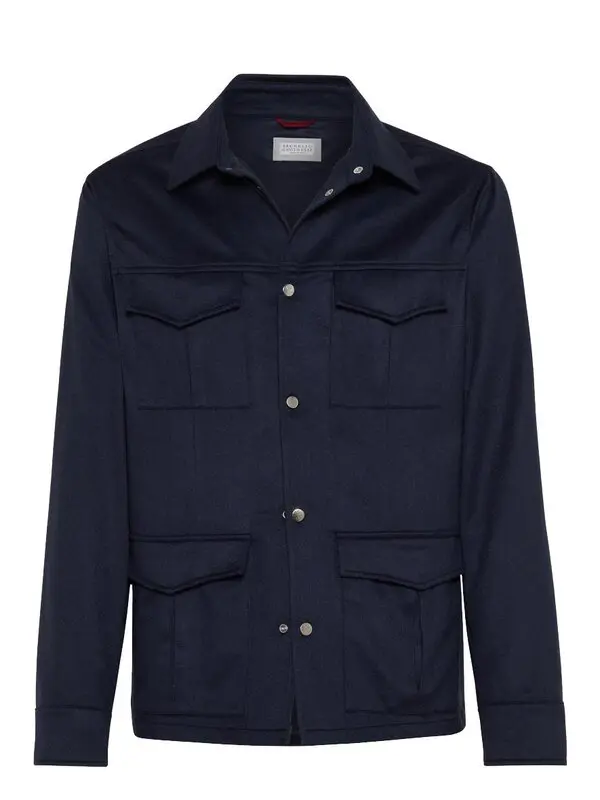 Brunello Cucinelli Flannel Safari Jacket - Avio Blue