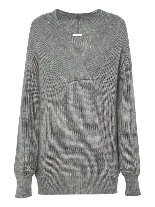 Malo Sequin-embellished V-neck Sweater - Grey