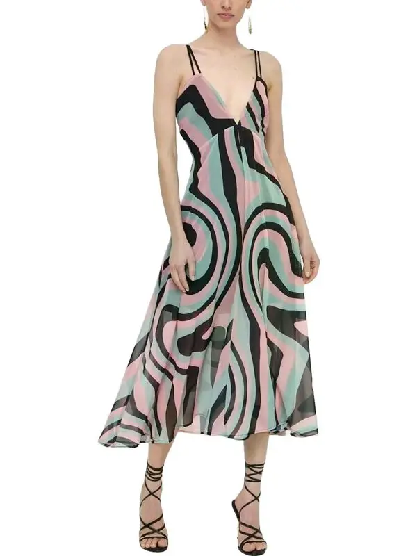SILVIAN HEACH Geometric-print Midi Dress - Black