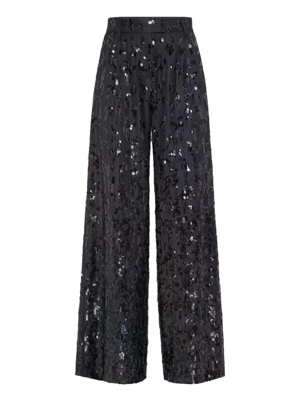 Brunello Cucinelli Pinstripe Sequin-embellished Trousers - Grey