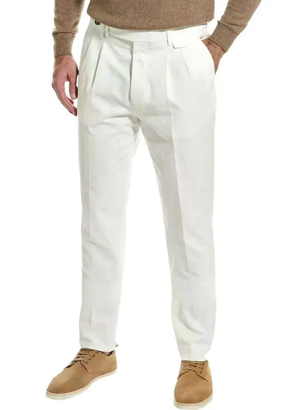 Brunello Cucinelli Pleated Cotton Trousers - White
