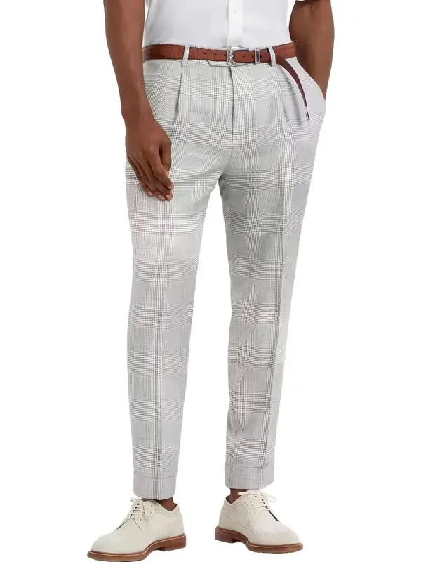 Brunello Cucinelli Check-pattern Linen Trousers - Grey