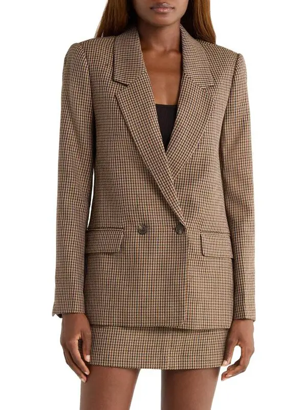 Paige Quentin Houndstooth Check Wool-blend Blazer - Brown Multi